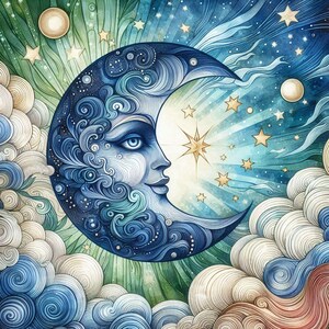 Magical Moons- Clip Art - Set #4 (5 PNG Files) - 1024 X 1024 Pixels - Etsy