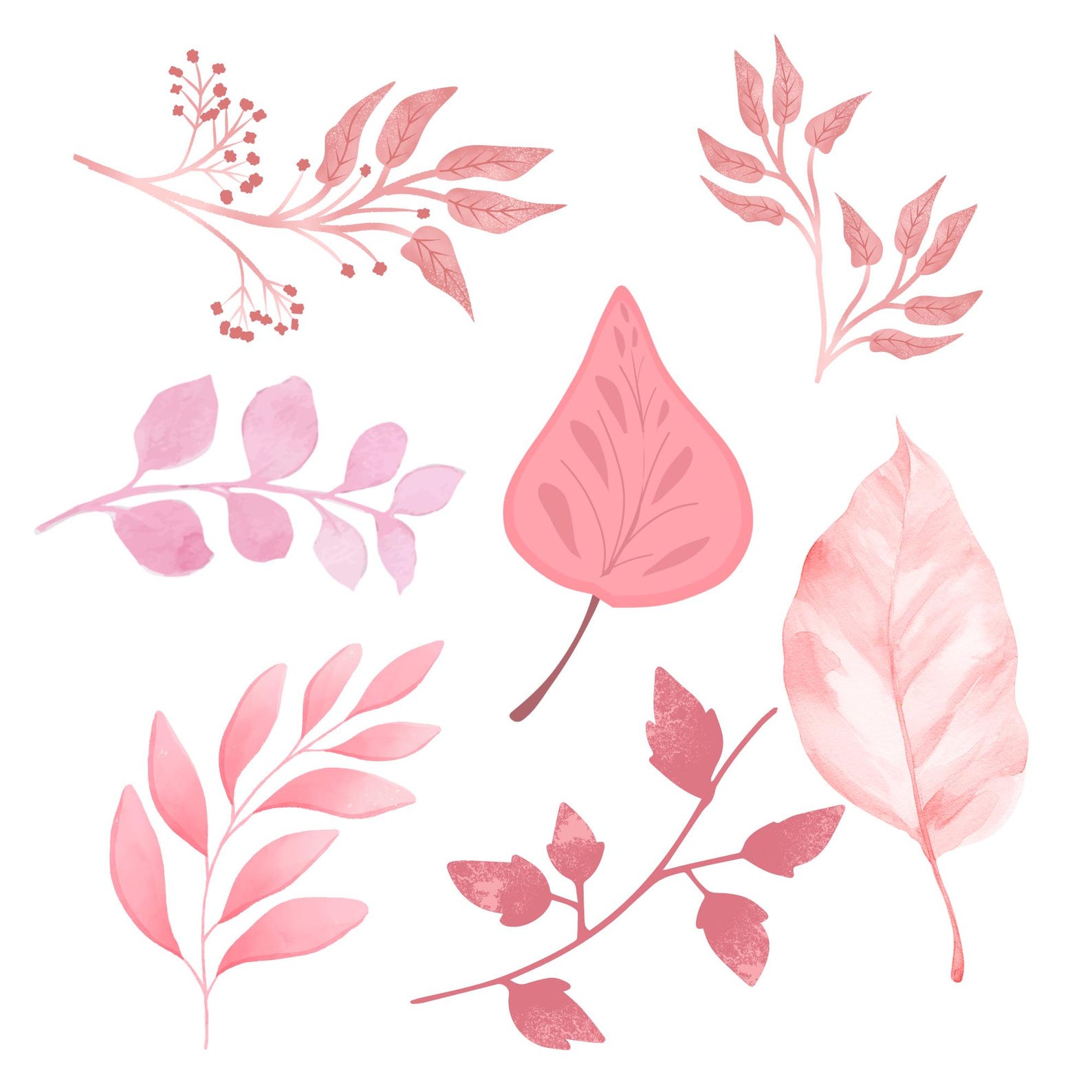 Pink Leaves Clip Art Set 1 2 PNG Files 2000 X 2000px - Etsy