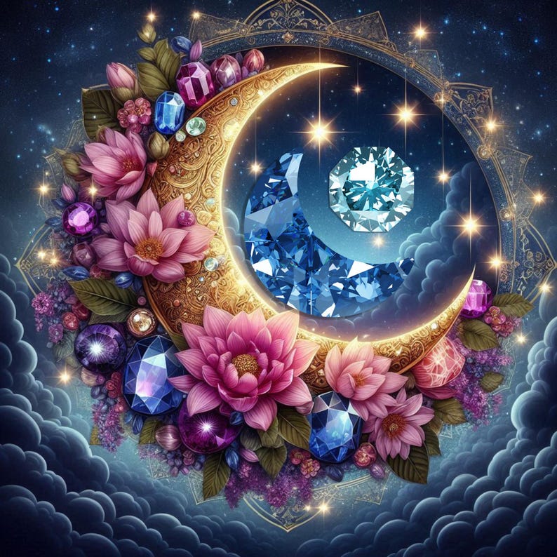 Gemstone Moon 5 Images Printable Bundle Wall Art 25 X 25 In. - Etsy