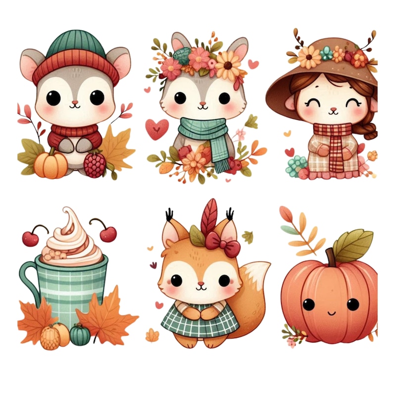 Cute Thanksgiving Clip Art 10 Pngs 3000 X 3000 Px 01 - Etsy