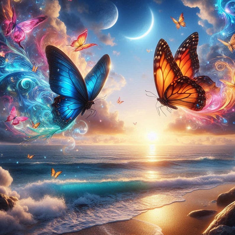Butterflies Over the Ocean - Clip Art - Set #10 - (5 PNG Files) - 2400 ...