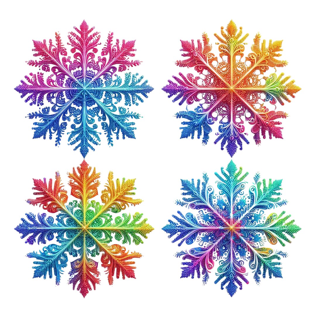 Rainbow Snowflakes Clip Art Set 1 10 PNG Files 40 Snowflakes - Etsy