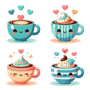 Cute Coffee Cups - Set #2 - Clip Art - 10 PNG Files - Etsy