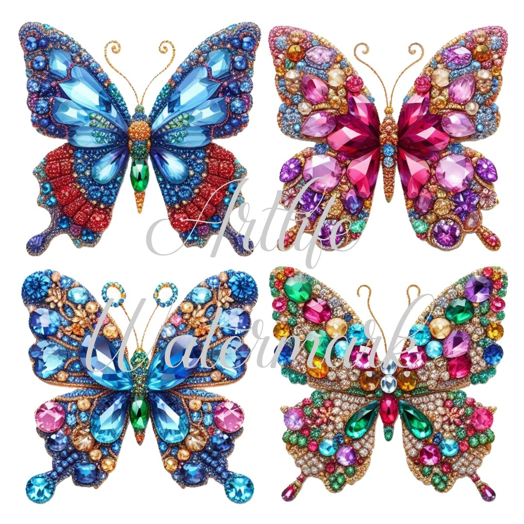Butterfly Jewels Clip Art - 2400 X 2400 Px - 8 PNGS- 32 Butterflies - Etsy