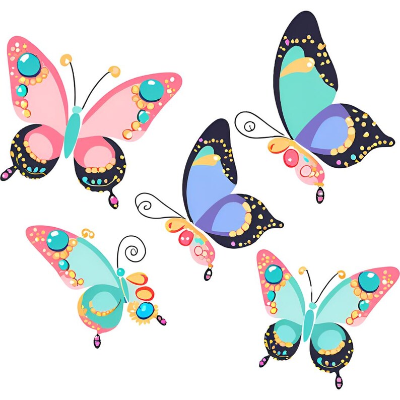Pretty Pastel Butterflies Clip Art 9 PNG Files 1080 X 1080 Px - Etsy