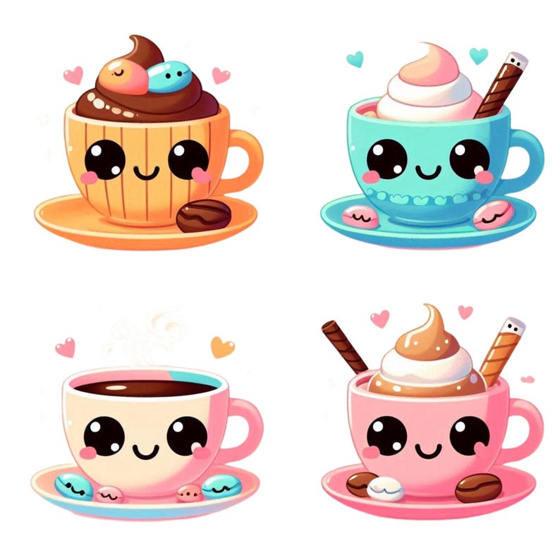 Cute Coffee Cups - Set #2 - Clip Art - 10 PNG Files - Etsy
