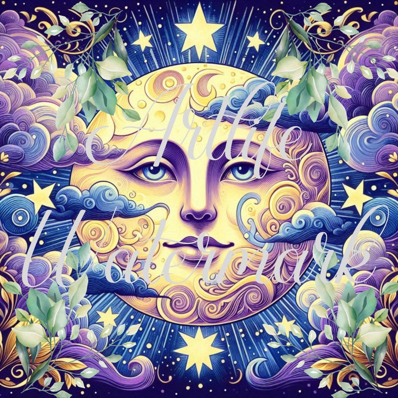 Purple Moon Design 5 Images Printable Bundle Wall Art 25 in X 25 In. 01 ...