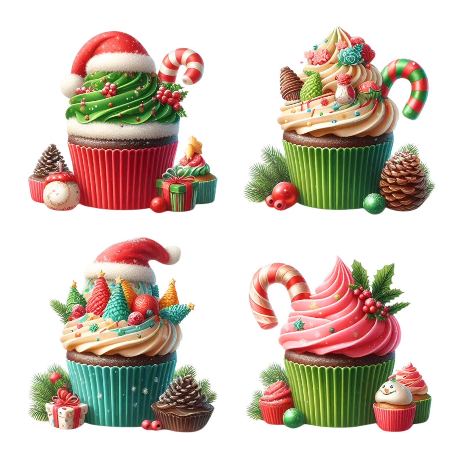 Christmas Cupcakes - Clip Art - (10 PNG Files) - 40 Cupcakes - Set #2 ...