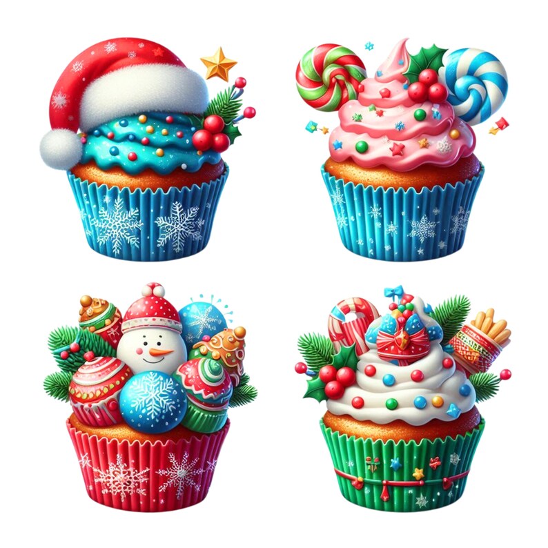 Christmas Cupcakes - Clip Art - (10 PNG Files) - 40 Cupcakes - Set #2 ...