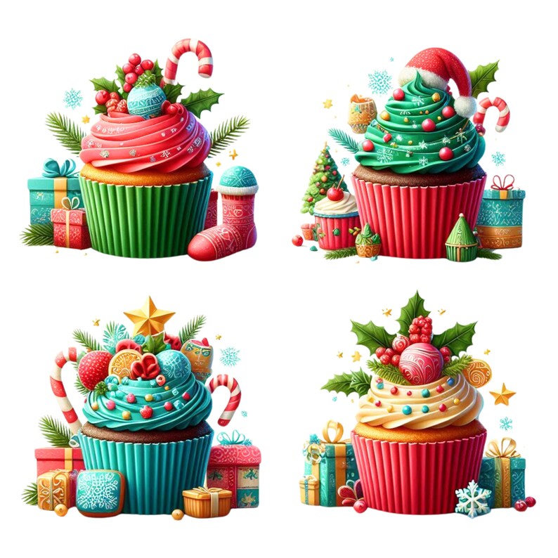 Christmas Cupcakes - Clip Art - (10 PNG Files) - 40 Cupcakes - Set #2 ...