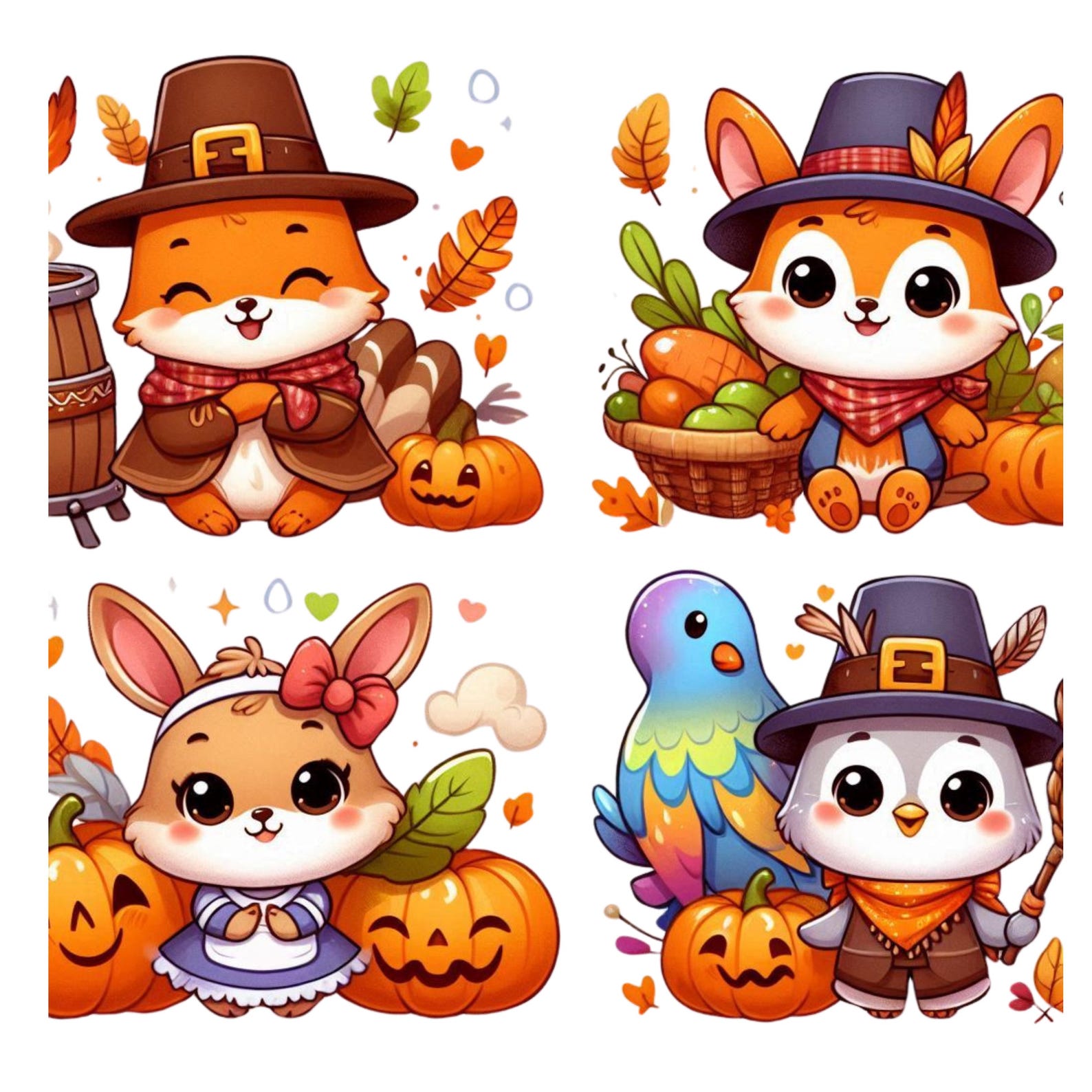 Cute Thanksgiving Clip Art 10 Pngs 3000 X 3000 Px 01 - Etsy