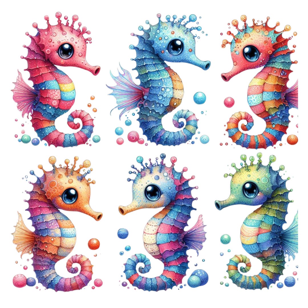 Colorful Seahorses Clip Art Set 1 10 PNG Files Over 40 Seahorses - Etsy