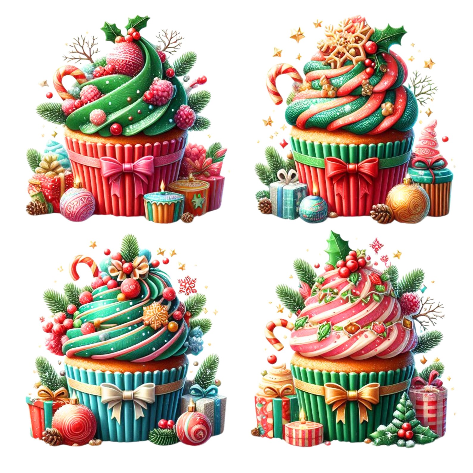 Christmas Cupcakes - Clip Art - (10 PNG Files) - 40 Cupcakes - Set #2 ...