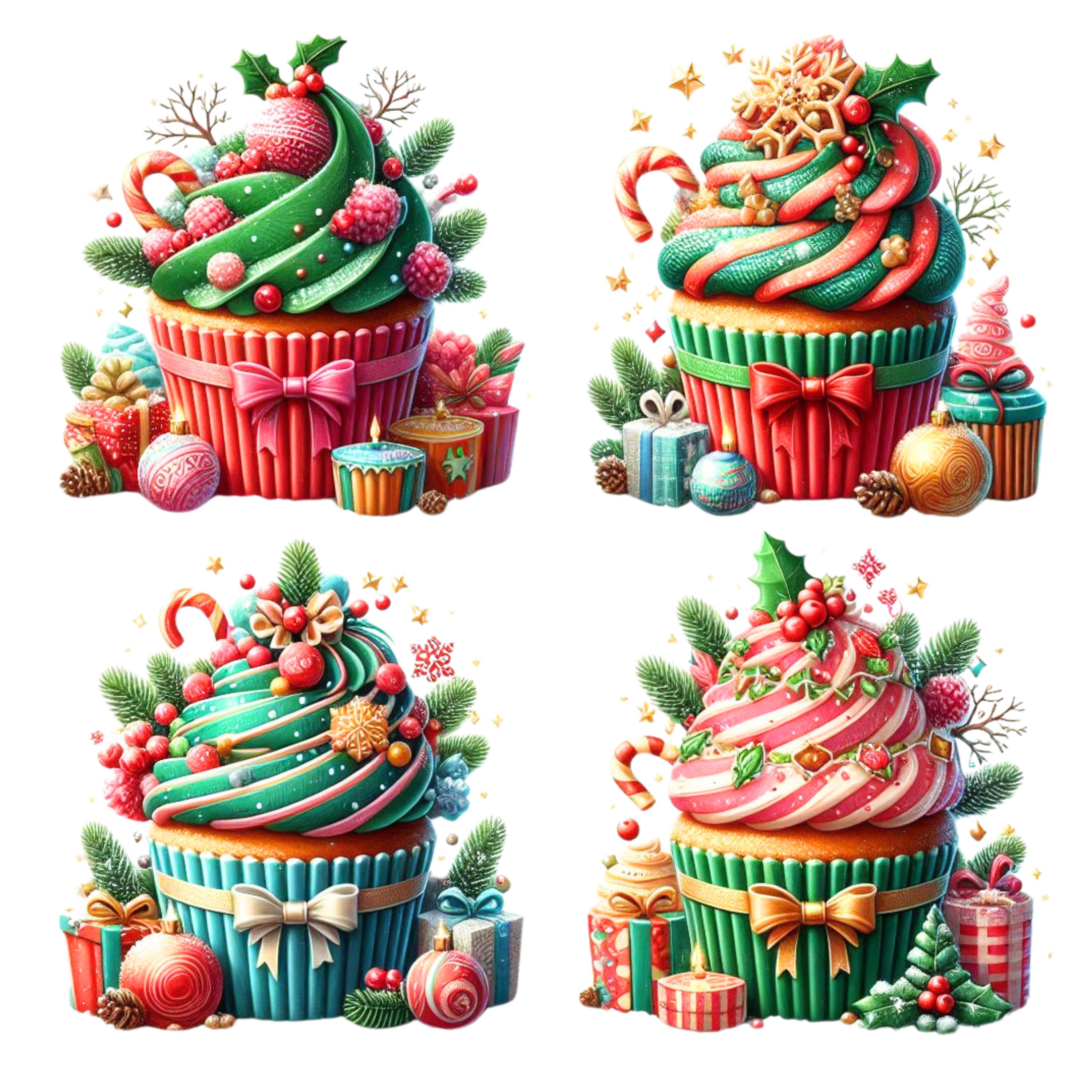 Christmas Cupcakes - Clip Art - (10 PNG Files) - 40 Cupcakes - Set #2 ...