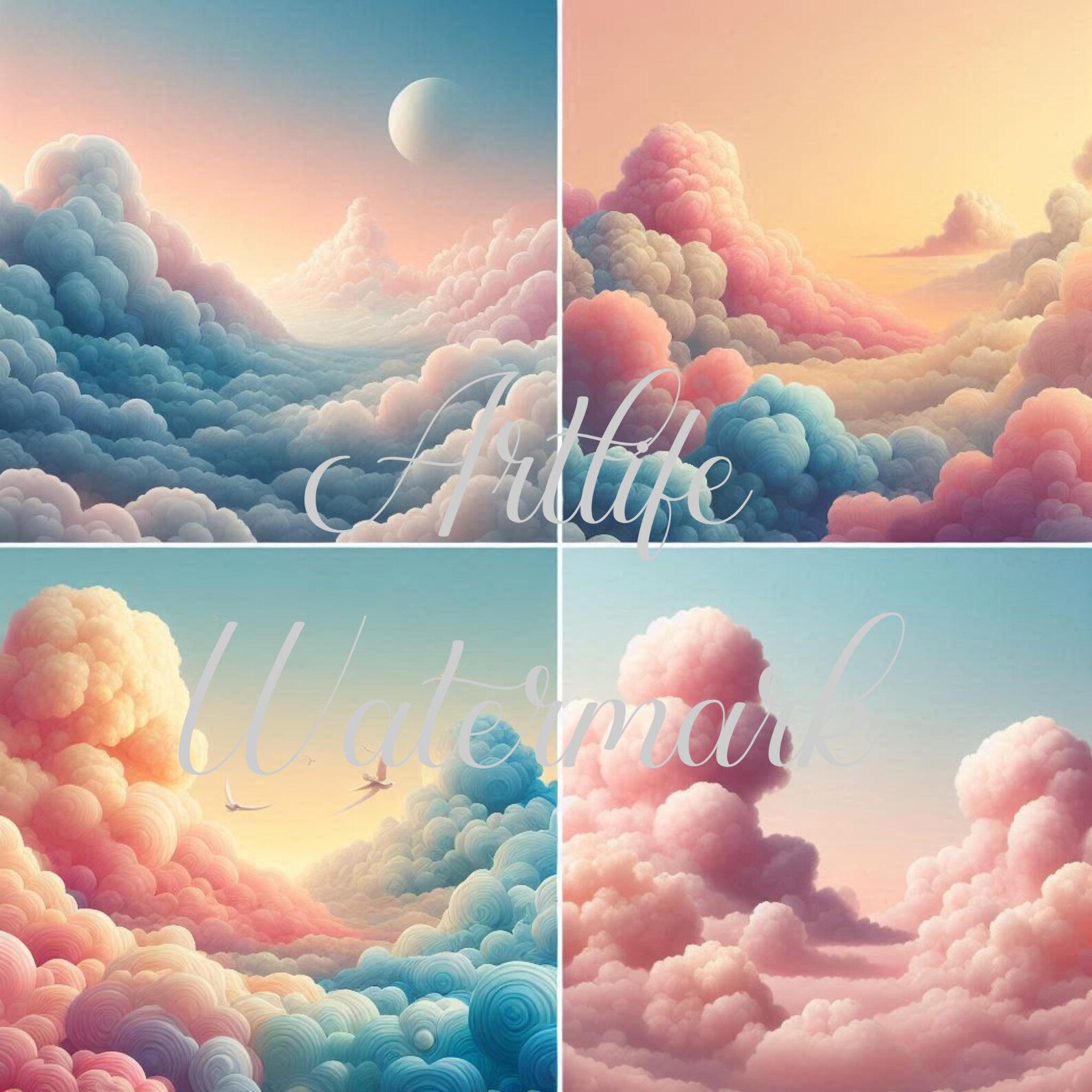 Pastel Clouds - Clip Art - Set #1 - (5 PNG Files) -3000 X 3000px - Etsy