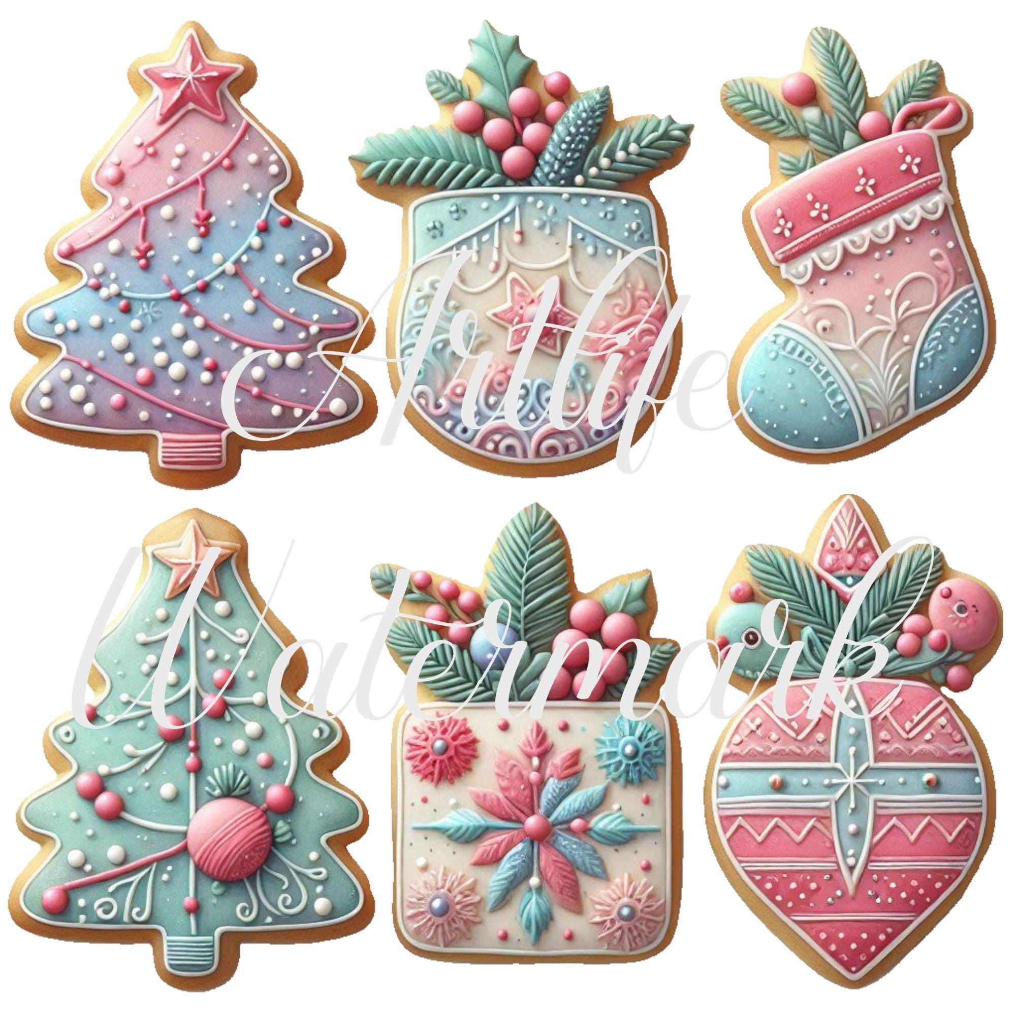Pastel Christmas Cookies - Clip Art - (7 PNG Files) - 2000 X 2000 Px ...