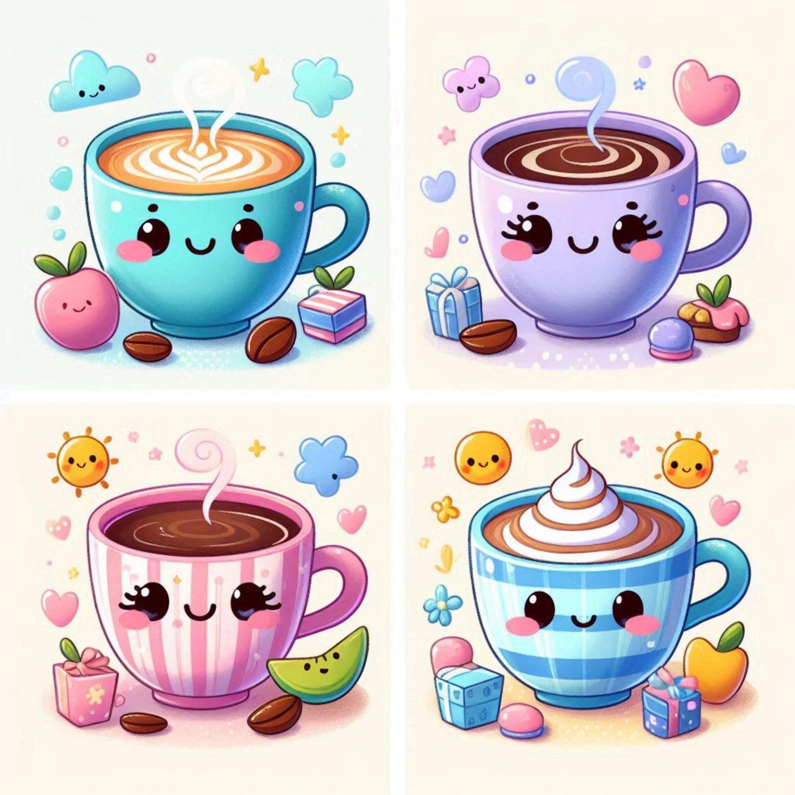 Cute Coffee Cups - Set #2 - Clip Art - 10 PNG Files - Etsy