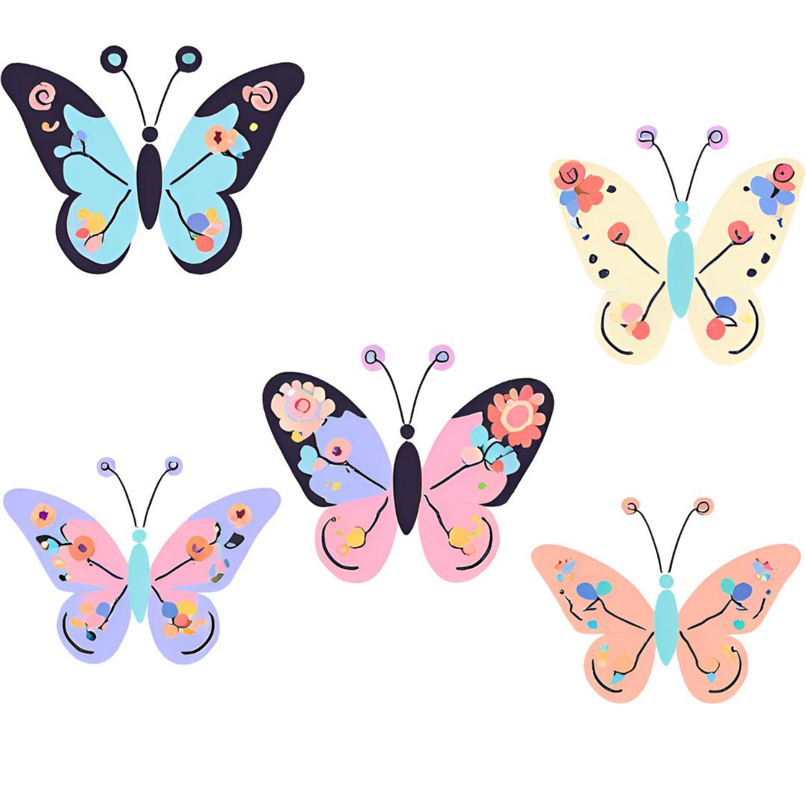Pretty Pastel Butterflies Clip Art 9 PNG Files 1080 X 1080 Px - Etsy