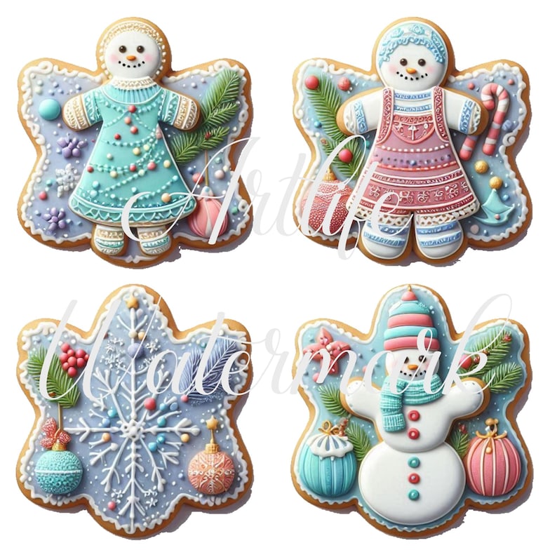 Pastel Christmas Cookies - Clip Art - (7 PNG Files) - 2000 X 2000 Px ...