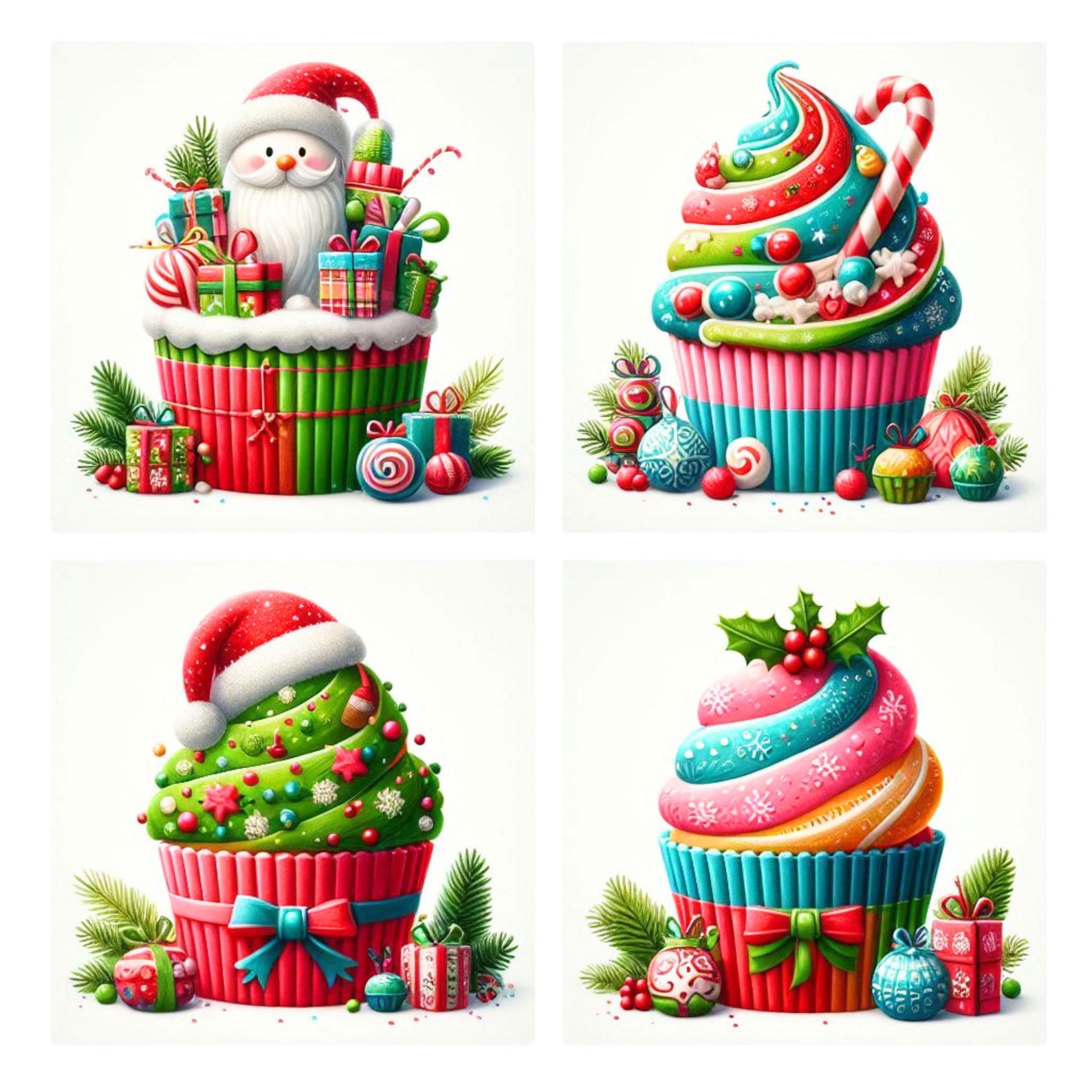 Christmas Cupcakes - Clip Art - (10 PNG Files) - 40 Cupcakes - Set #2 ...