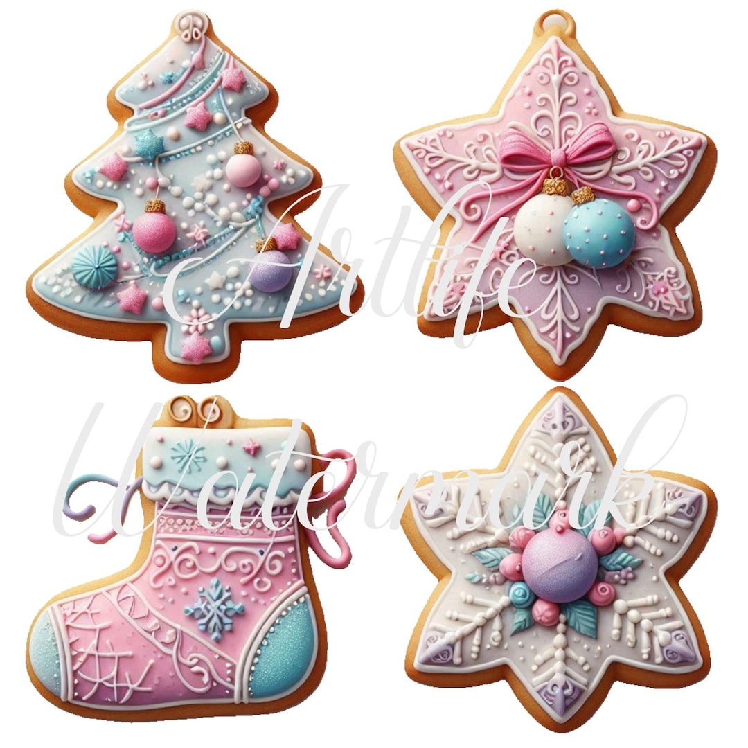 Pastel Christmas Cookies - Clip Art - (7 PNG Files) - 2000 X 2000 Px ...