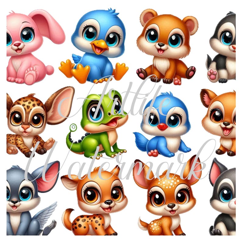 Super Cute Baby Cartoon Animals Clip Art Set 2 7 PNG Files 2000 X 2000 ...