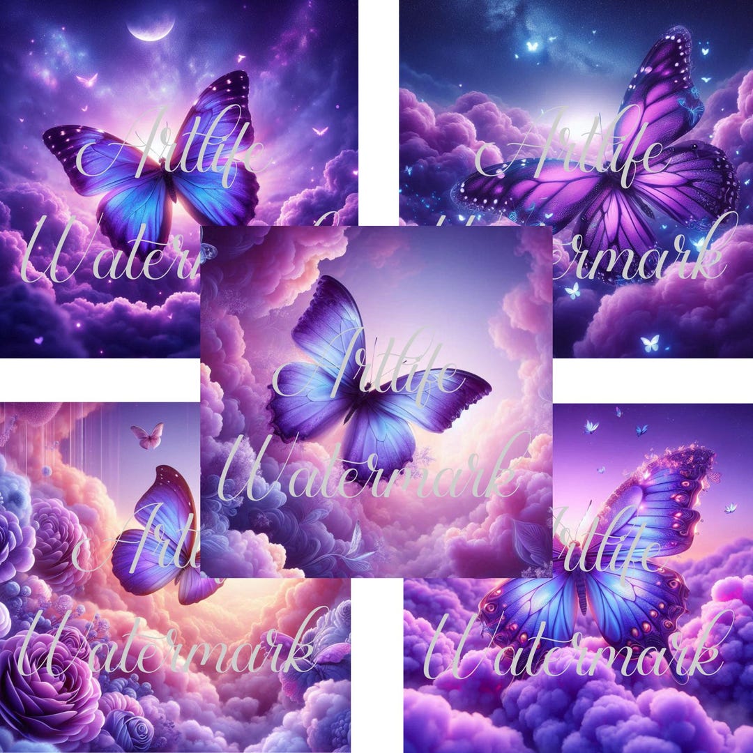Pretty Purple Butterfly Clip Art 5 PNG Files 2400 X 2400 Pixels Set 1 ...