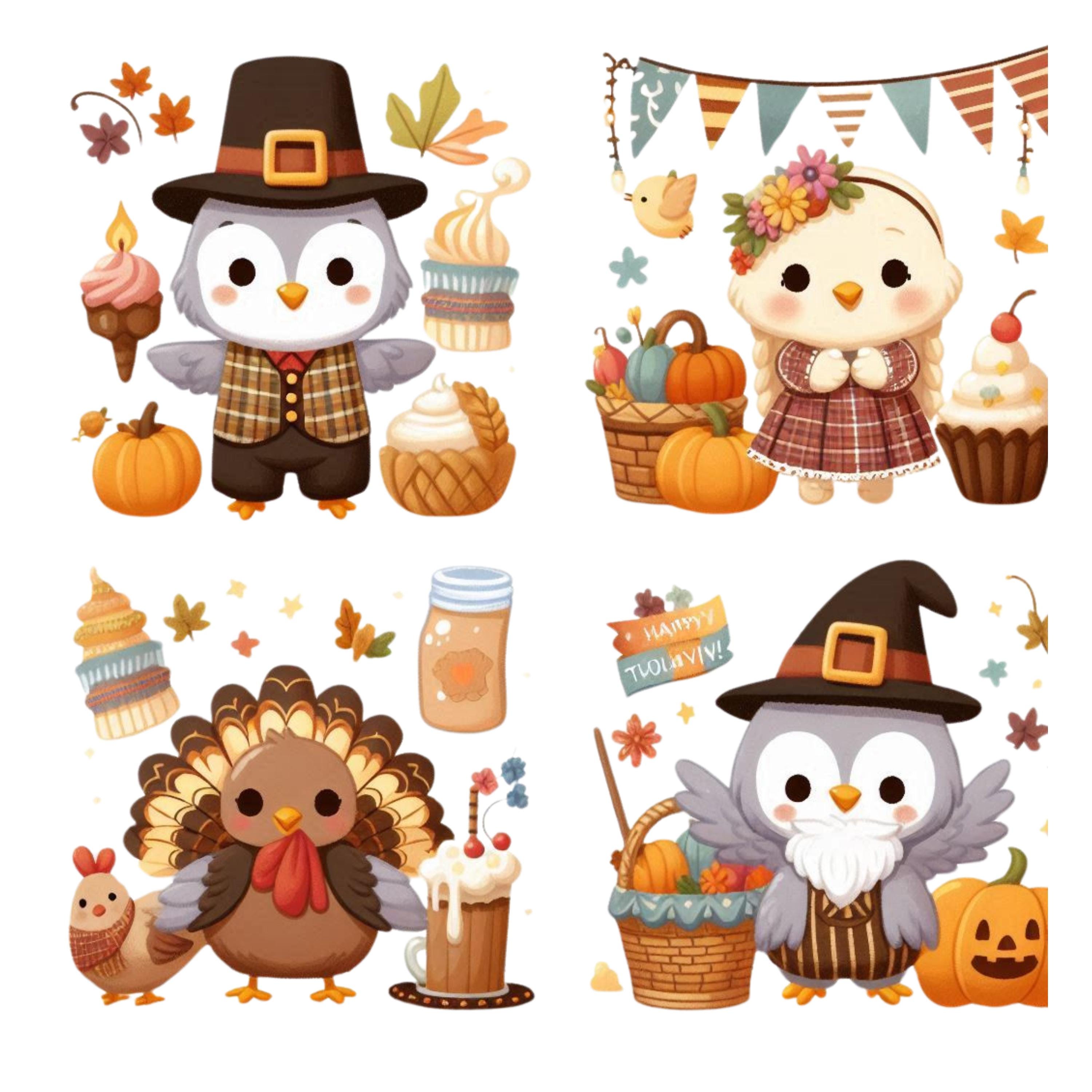 Cute Thanksgiving Clip Art 10 Pngs 3000 X 3000 Px 01 - Etsy