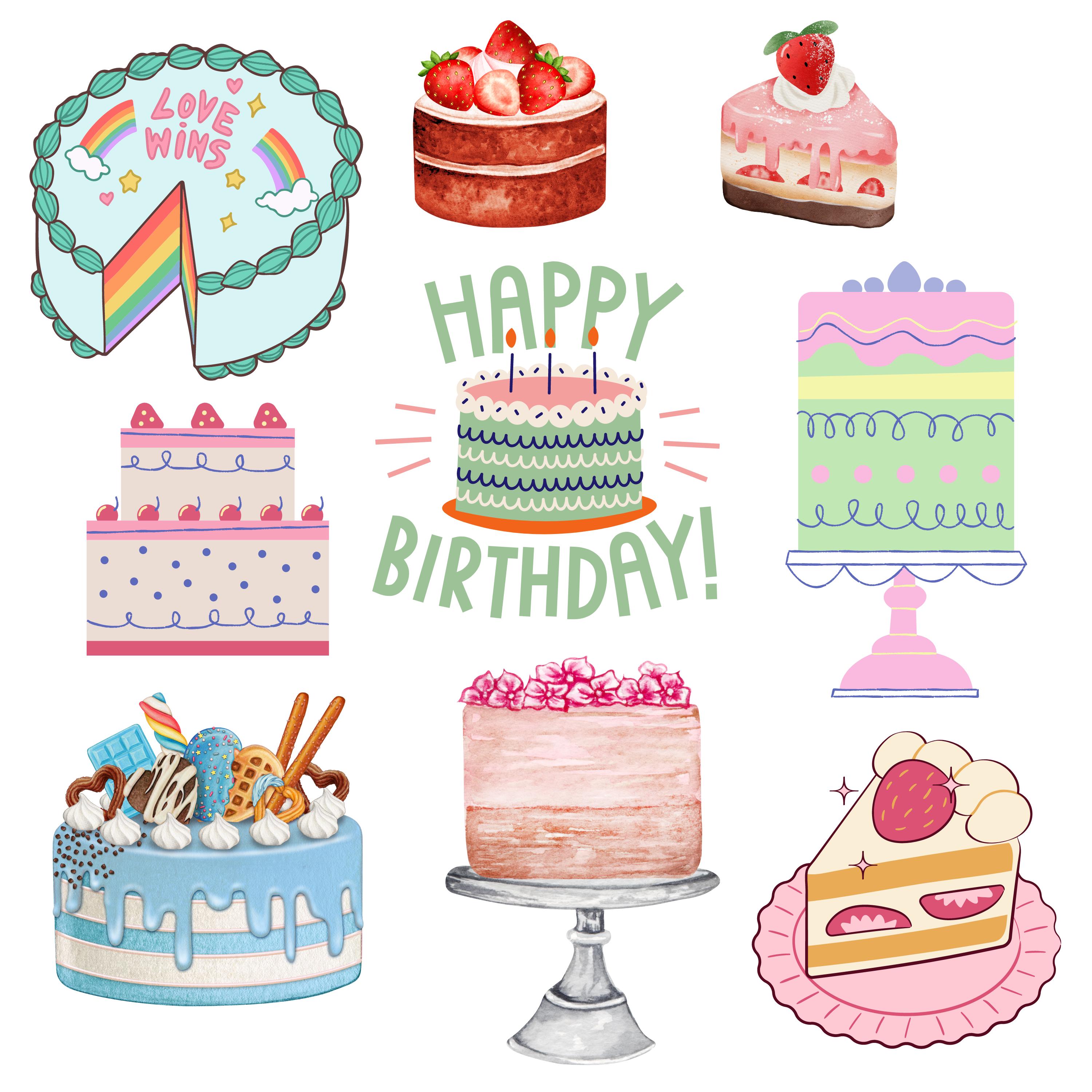 Birthday Cake- Clip Art - Set #1- (5 PNG Files) - Etsy