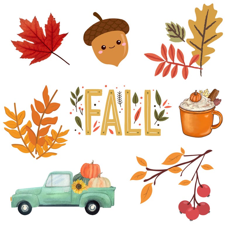 Cute Fall Designs Clip Art 5 Pngs 3000 X 3000 Px 01 - Etsy