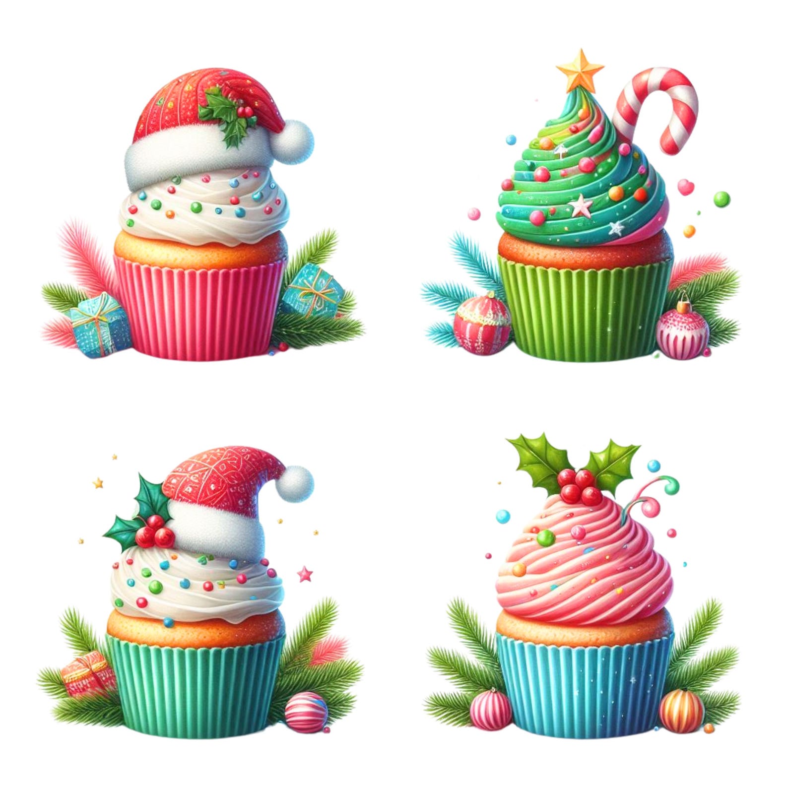 Christmas Cupcakes - Clip Art - (10 PNG Files) - 40 Cupcakes - Set #2 ...