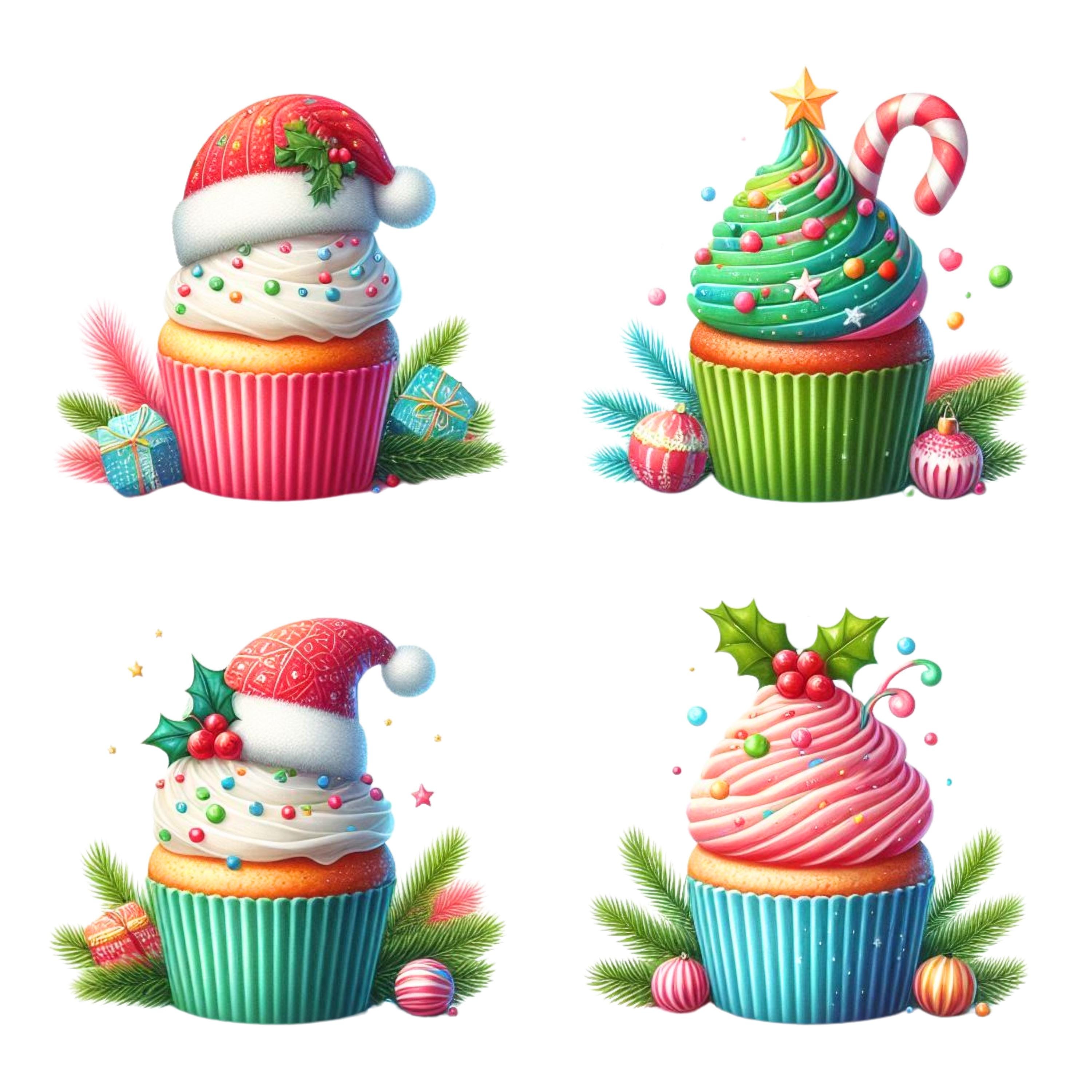 Christmas Cupcakes - Clip Art - (10 PNG Files) - 40 Cupcakes - Set #2 ...
