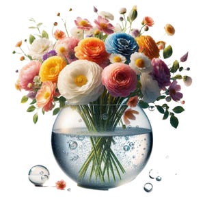 Colorful Flower Vases Clip Art Set 1 5 PNG Files - Etsy