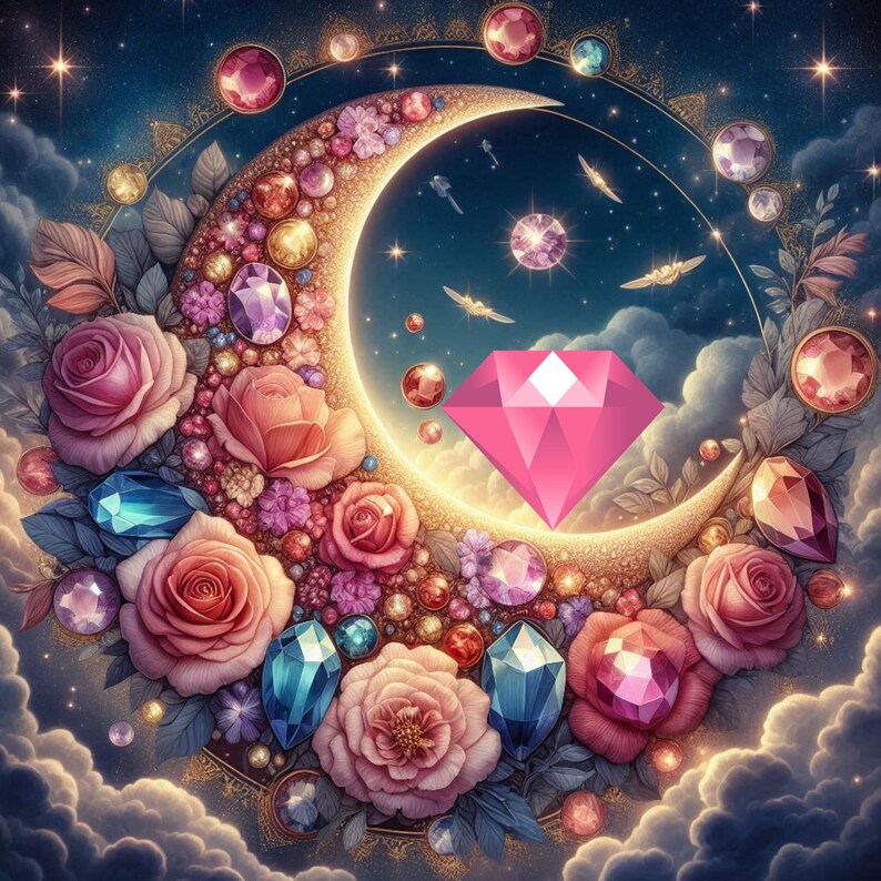 Gemstone Moon 5 Images Printable Bundle Wall Art 25 X 25 In. 02 - Etsy