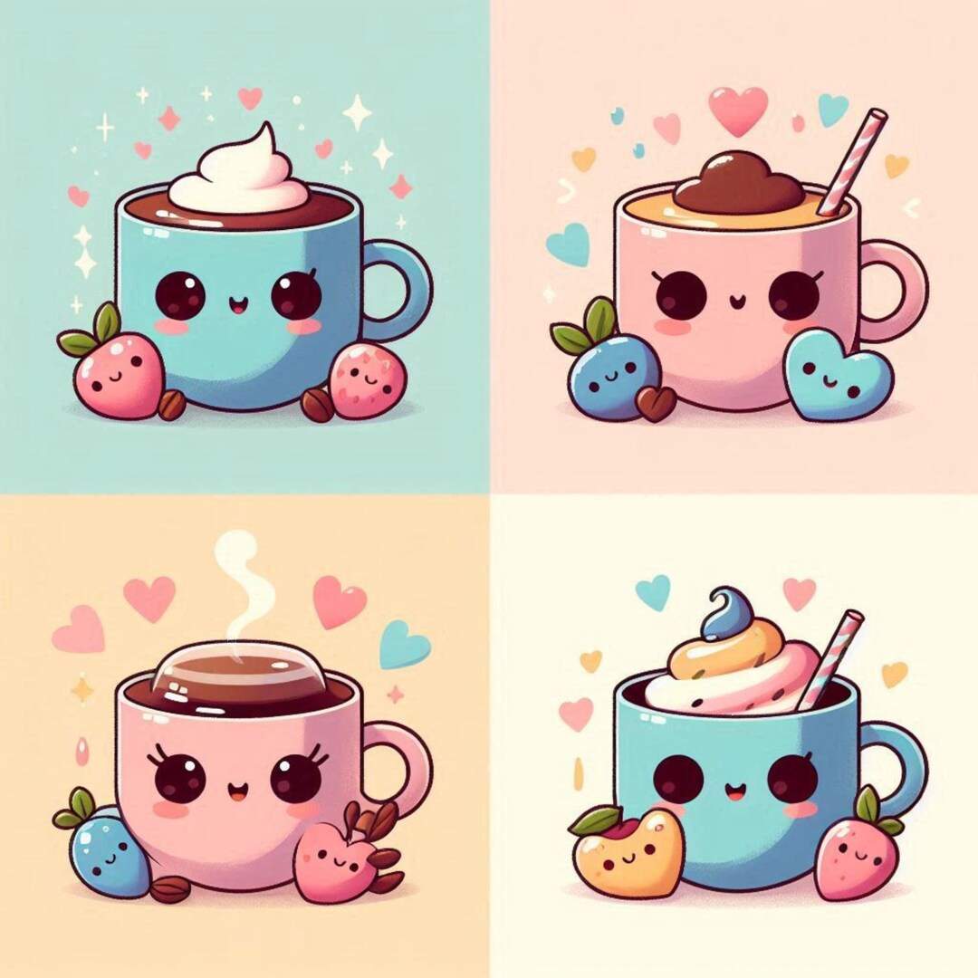 Cute Coffee Cups - Set #2 - Clip Art - 10 PNG Files - Etsy