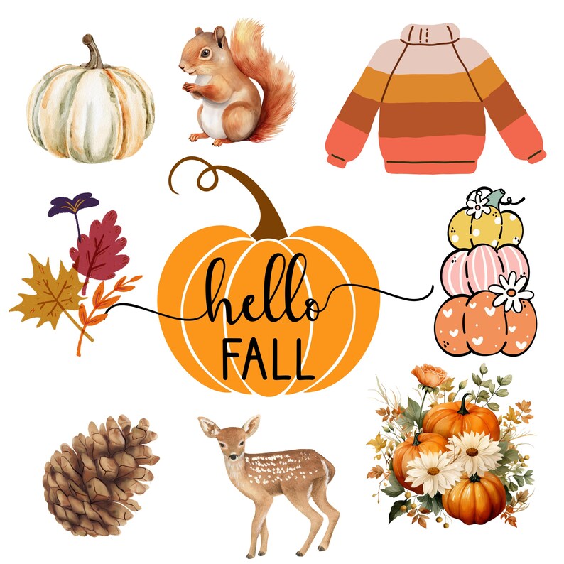 Cute Fall Designs Clip Art 5 Pngs 3000 X 3000 Px 01 - Etsy
