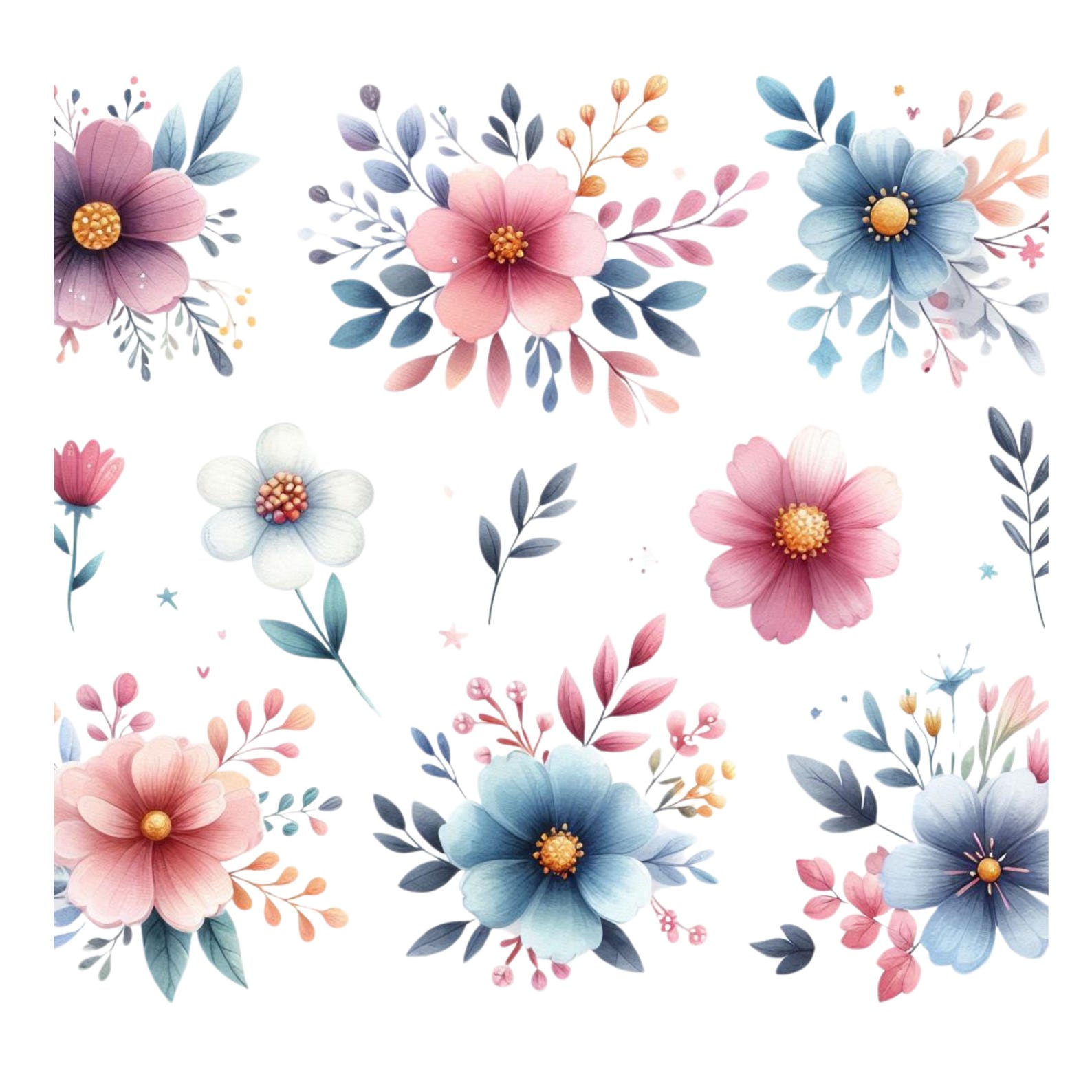 Cute Flowers - Clip Art - (12 PNG Files) - 3000 X 3000 Pixels - Set #1 ...