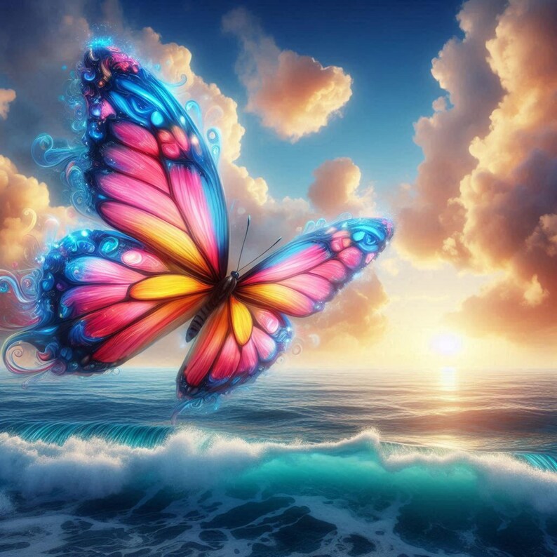Butterflies Over the Ocean - Clip Art - Set #7 - (5 PNG Files) - 2400 X ...
