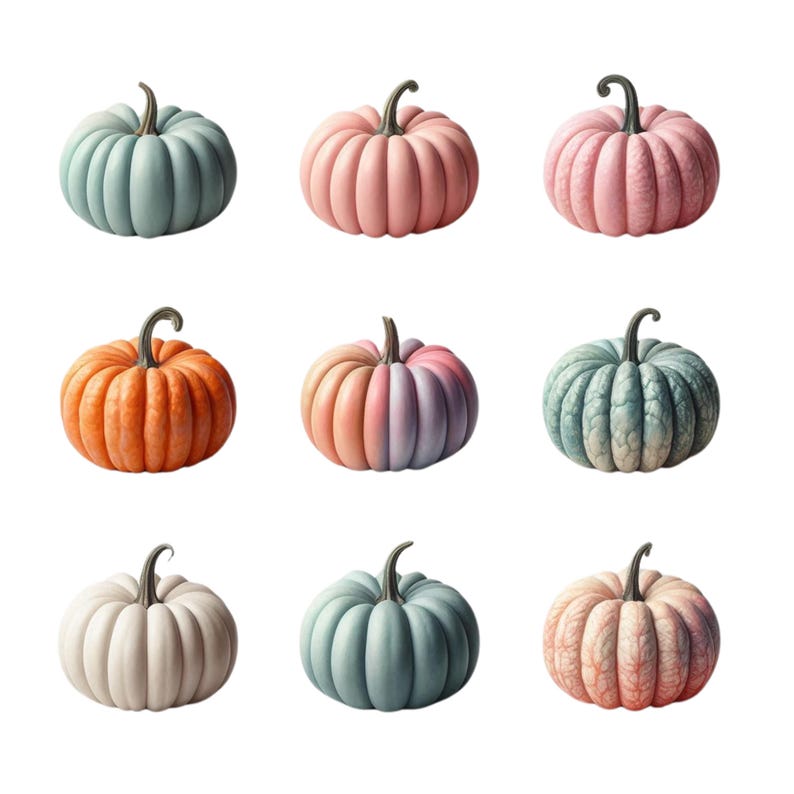Pastel Pumpkins Clip Art 8 PNG Files - Etsy