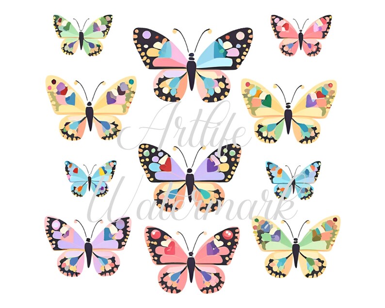 Pretty Pastel Butterflies Clip Art 24 Images 2 PNG Files 1080 X 1080 Px ...