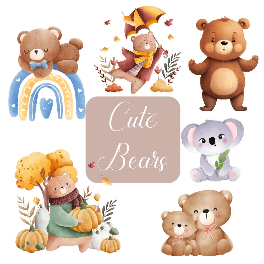 Cute Bears - Clip Art - Set #2 - (5 PNG Files) - Etsy
