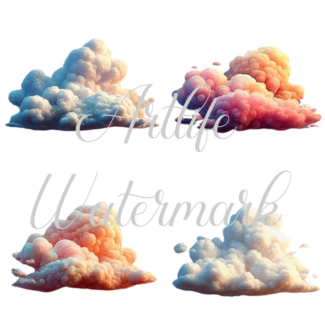 Single Clouds - Clip Art - Set #2 - (5 PNG Files) -3000 X 3000px - Etsy