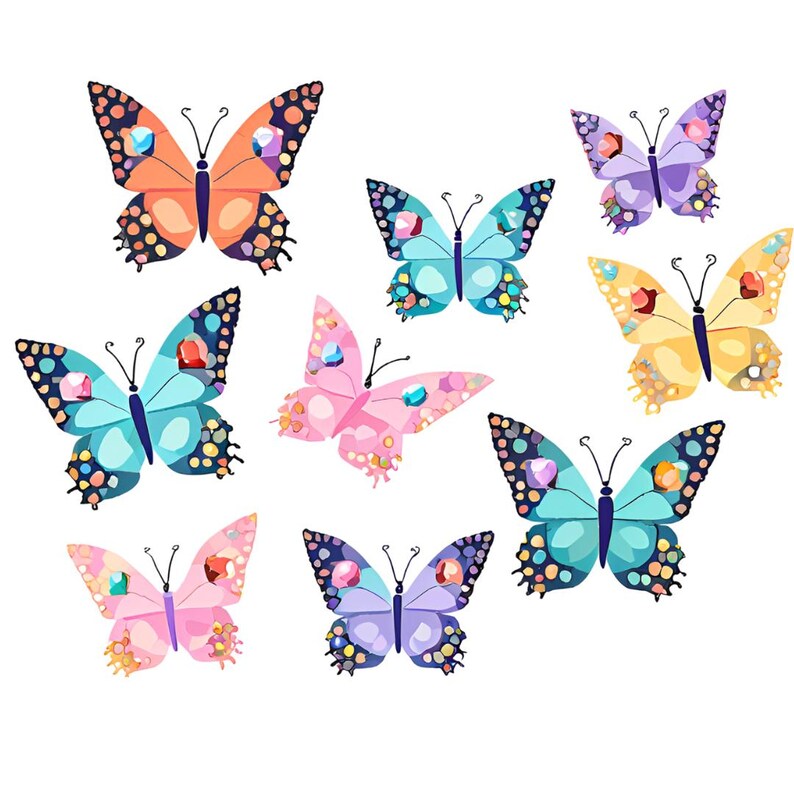 Pretty Pastel Butterflies Clip Art 9 PNG Files 1080 X 1080 Px - Etsy