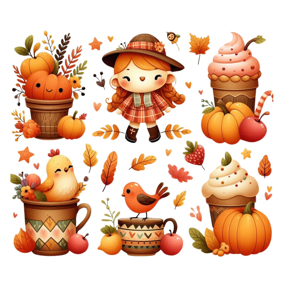 Cute Thanksgiving Clip Art 10 Pngs 3000 X 3000 Px 01 - Etsy