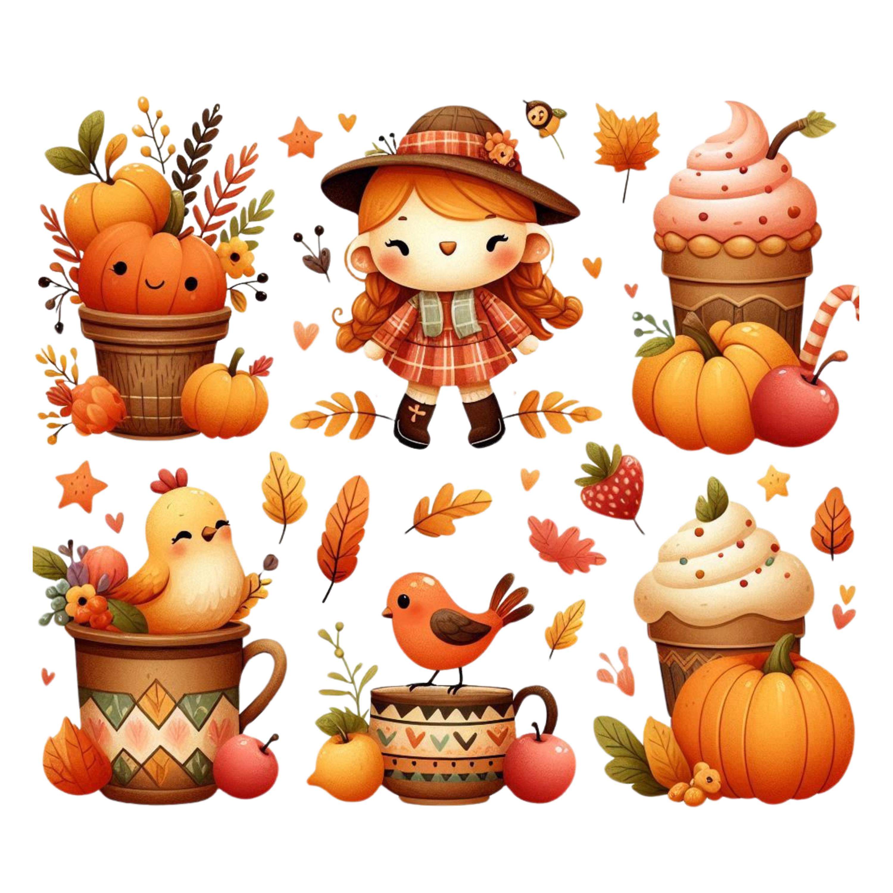 Cute Thanksgiving Clip Art 10 Pngs 3000 X 3000 Px 01 - Etsy