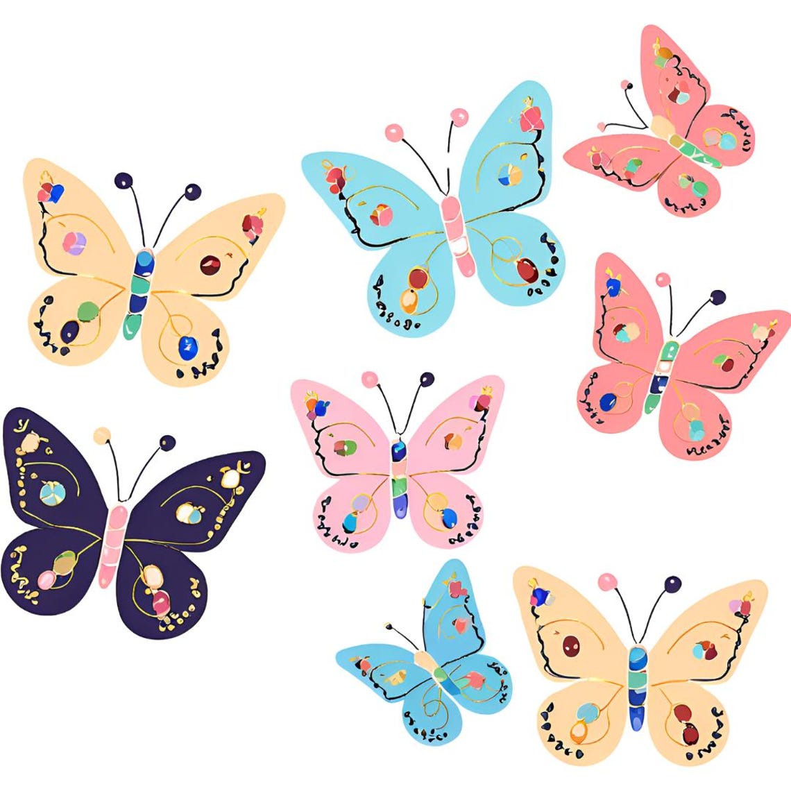 Pretty Pastel Butterflies Clip Art 9 PNG Files 1080 X 1080 Px - Etsy