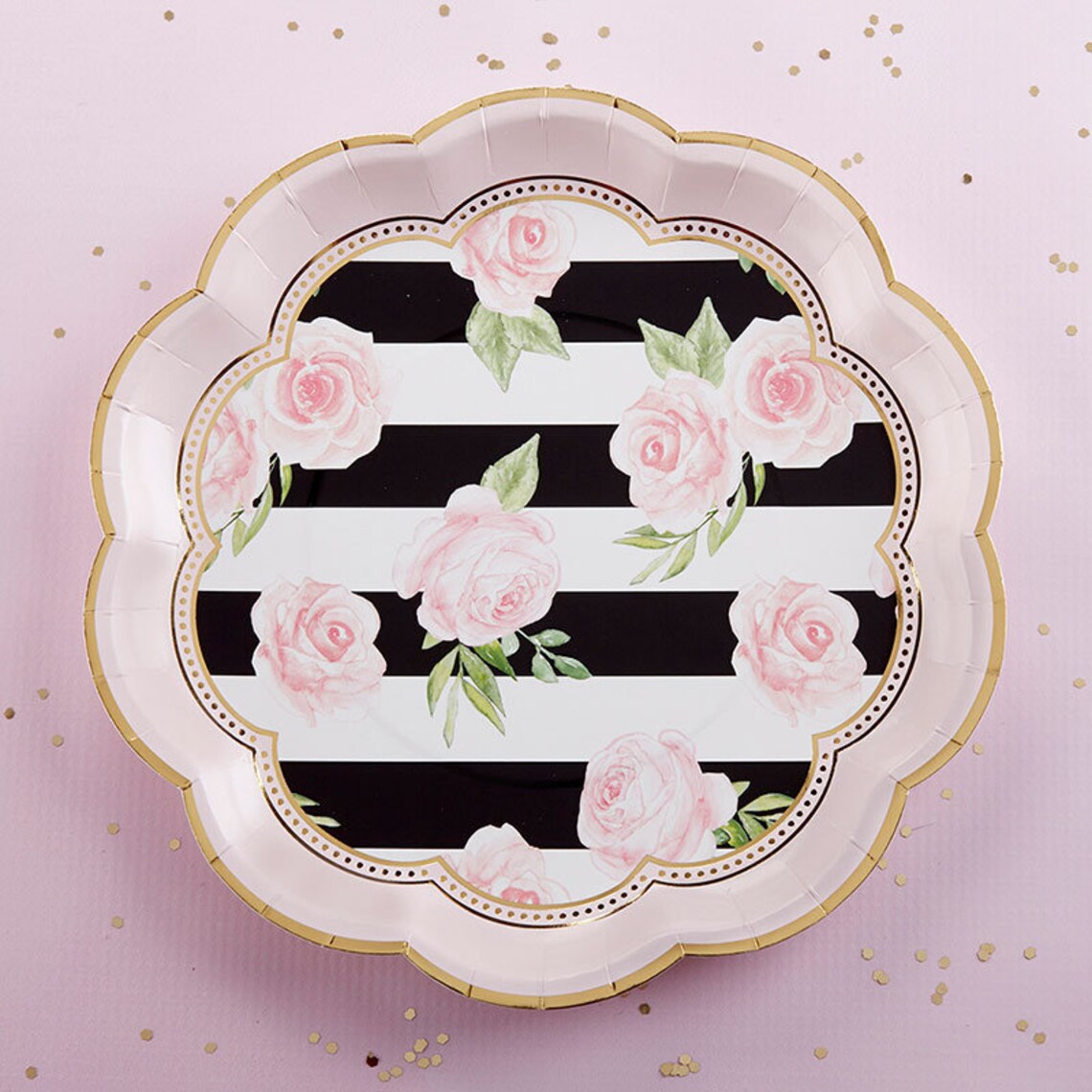 Set of 24 Floral Striped Paper Plates Bridal Shower Wedding Decorations ...