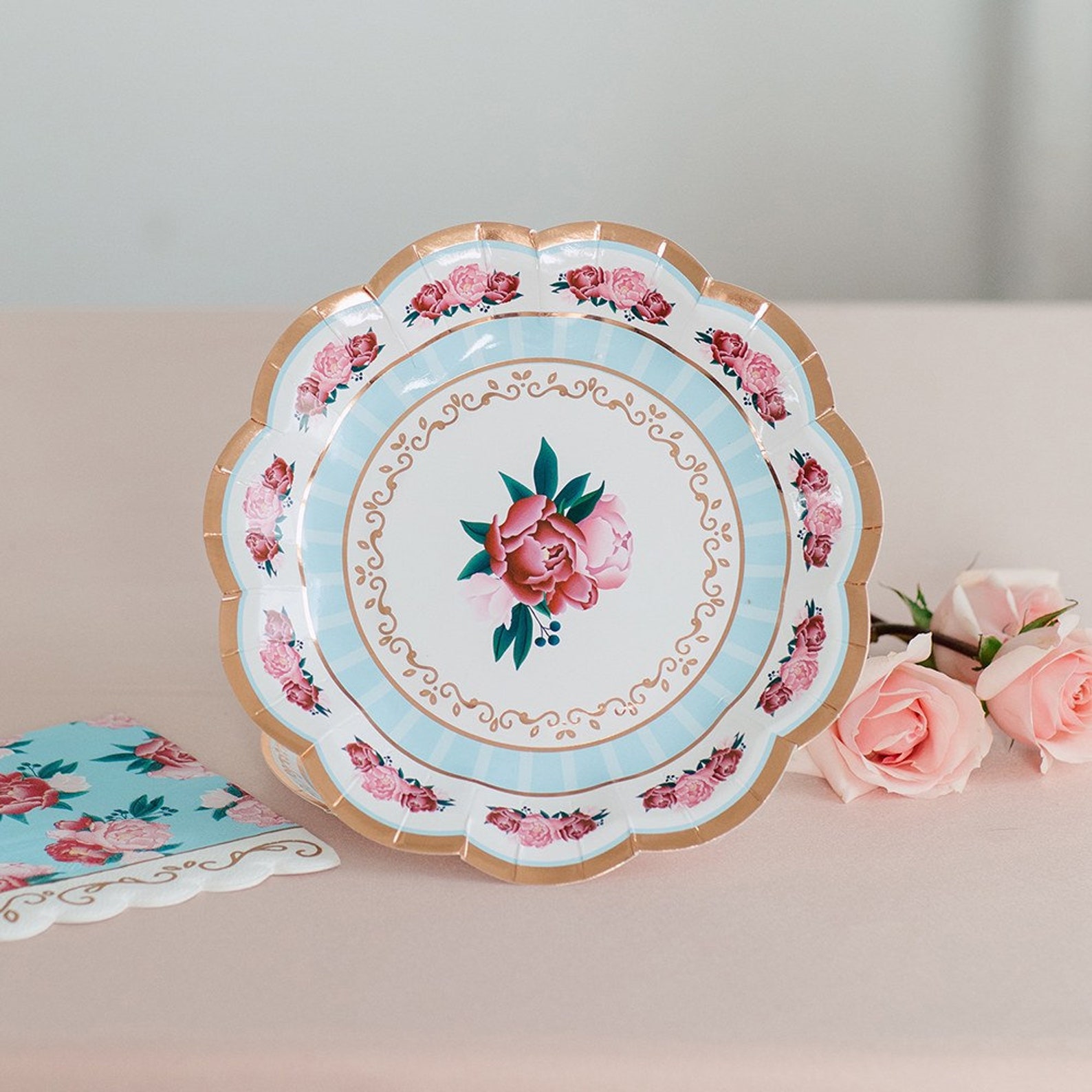 Modern Floral Design Tea Party Accessories Plates Napkins - Etsy
