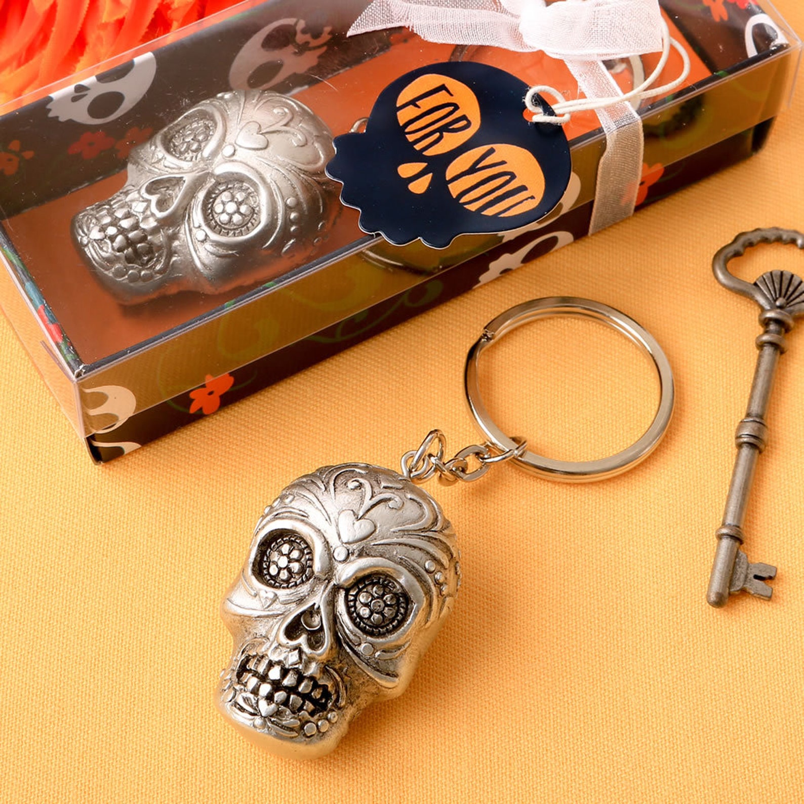 24 Sugar Skull Keychain With Personalized Tags/stickers Gothic - Etsy