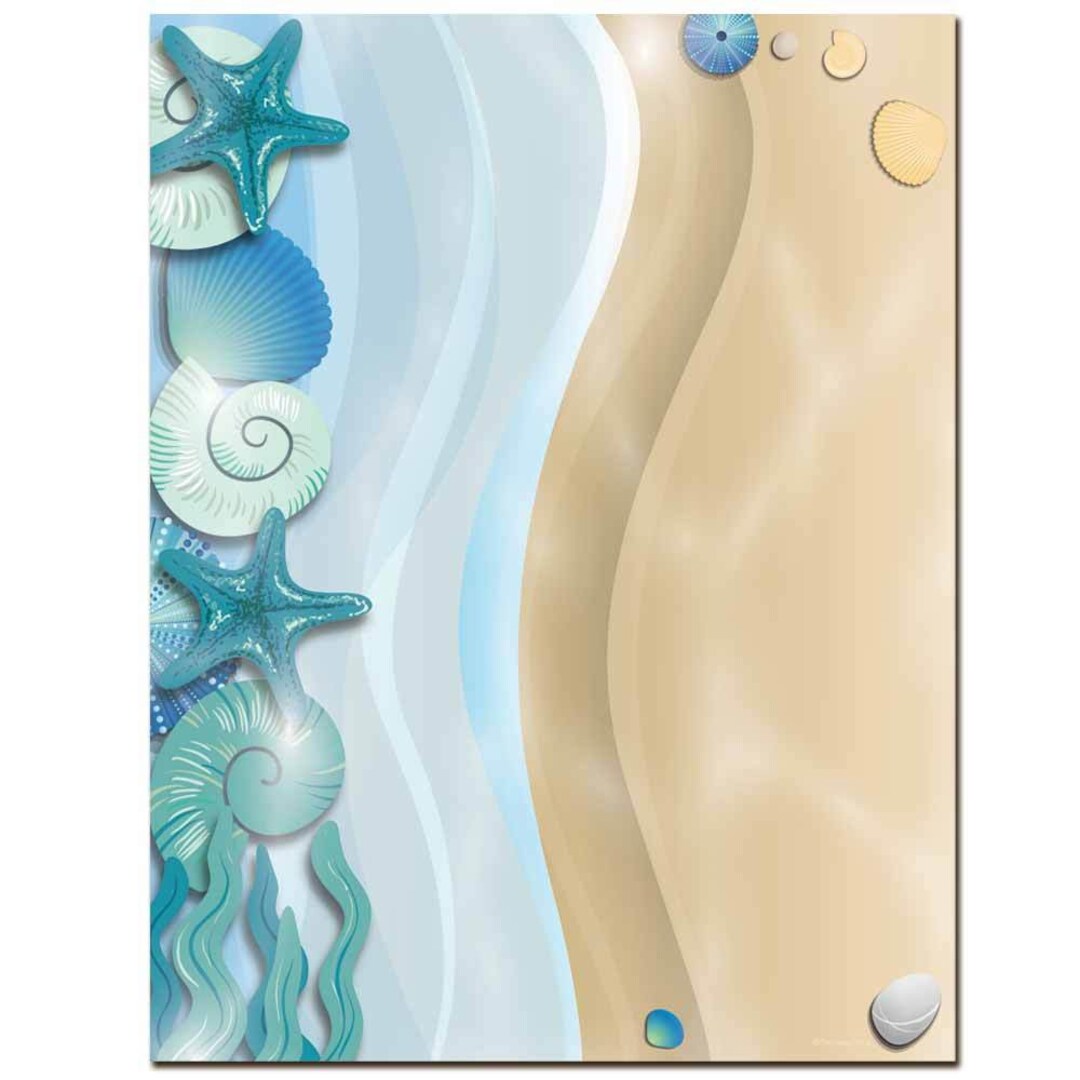 25 or 100pk Along the Beach Ocean Themed Letterhead Stationery - Etsy